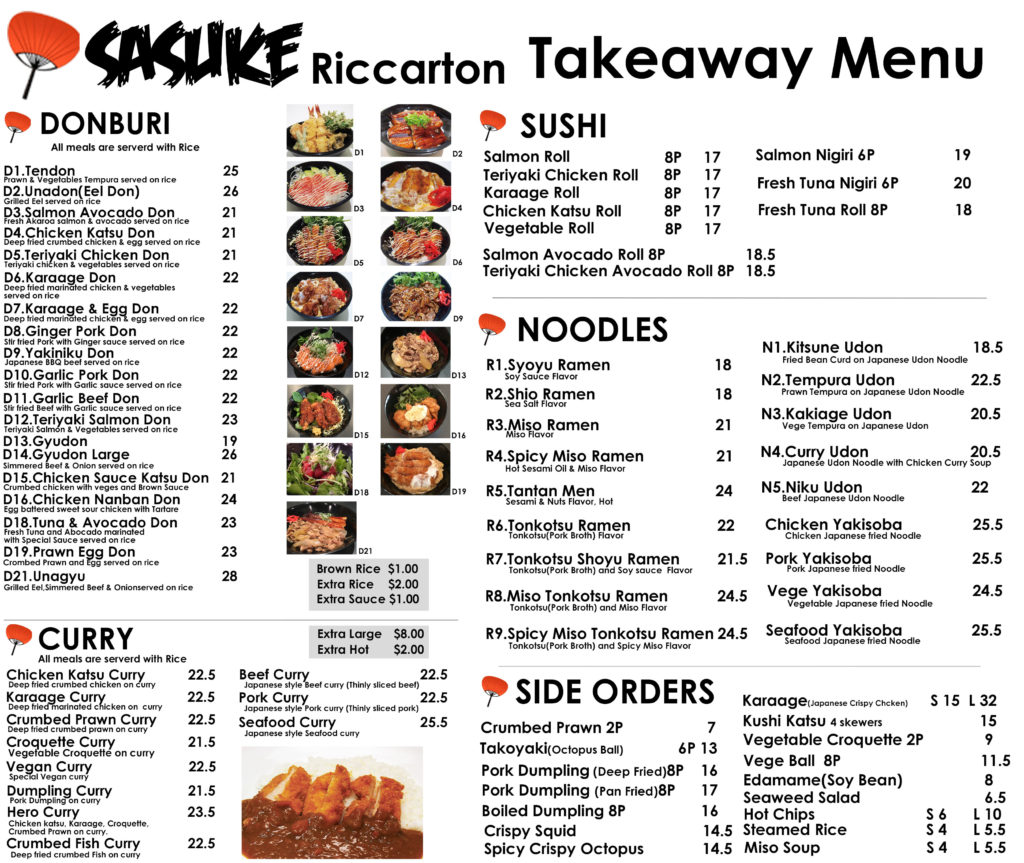 Takeaway Menu | SASUKE Riccarton